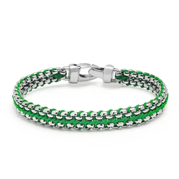 NIALAYA JEWELRY Green / Silver Green Woven Box Chain Bracelet In Silver - Green/silver