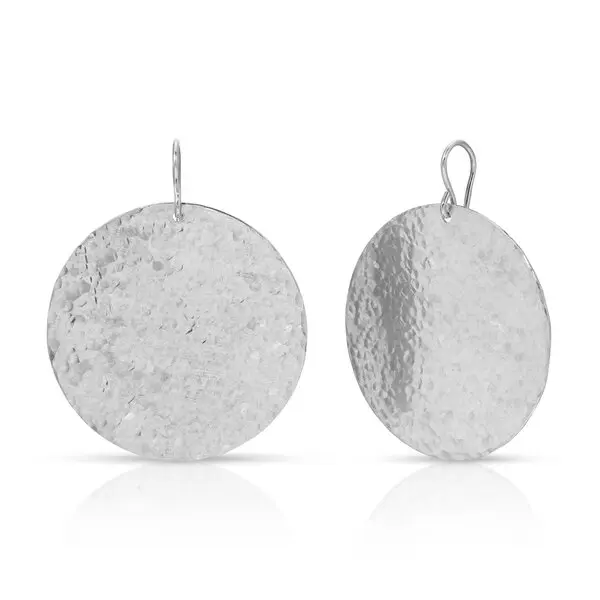 HEATHER HAWKINS Extra Large Hand Hammered Sterling Disc Earrings Thirty Eight Millimeters - Silver