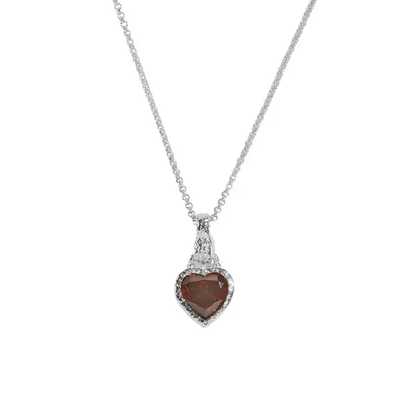 CLAIRE HILL DESIGNS Garnet Heart In Hand Charm Necklace - Silver