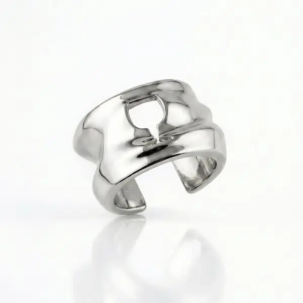 MERCELA Sculptural Wine Glass Statet Ring – Plated Cocktail Inspired Jewellery - Silver
