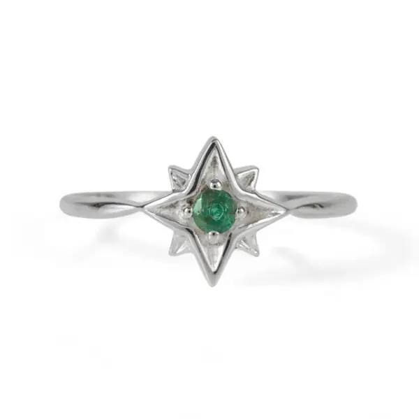 CHARLOTTE'S WEB JEWELLERY Silver / Green Guiding North Star Silver Ring Emerald - Silver/green