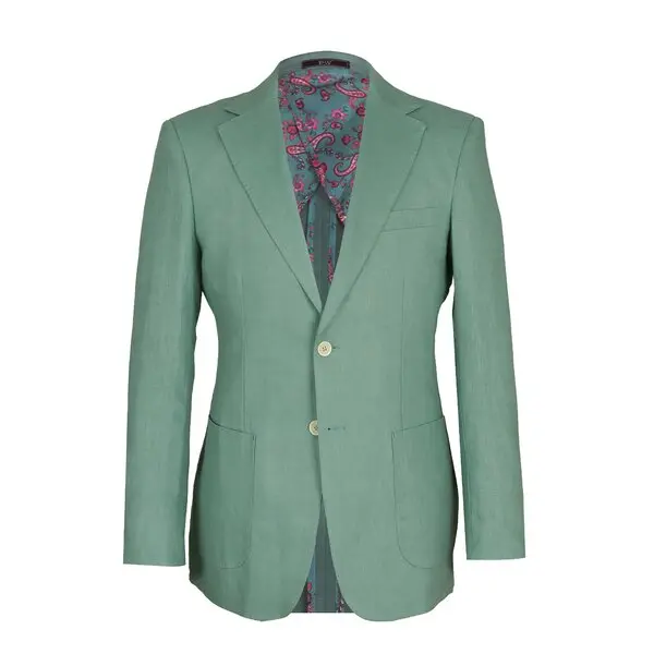 DAVID WEJ Hugo Linen Single Breasted Blazer Teal - Green
