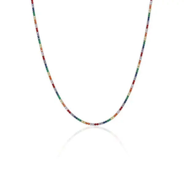 SPERO LONDON Rainbow Colourful Sterling Silver Tennis Necklace - Gray