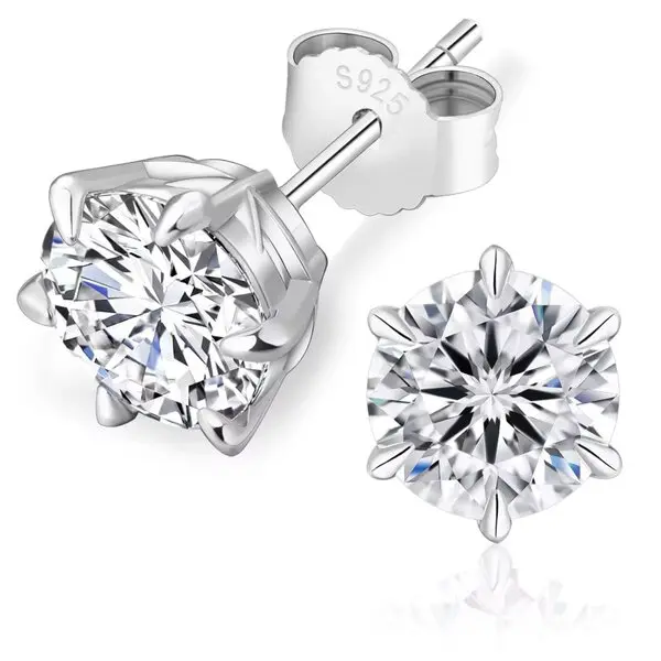 JAGGED HALO JEWELRY Moissanite Claw Stud Earrings Sterling - Silver
