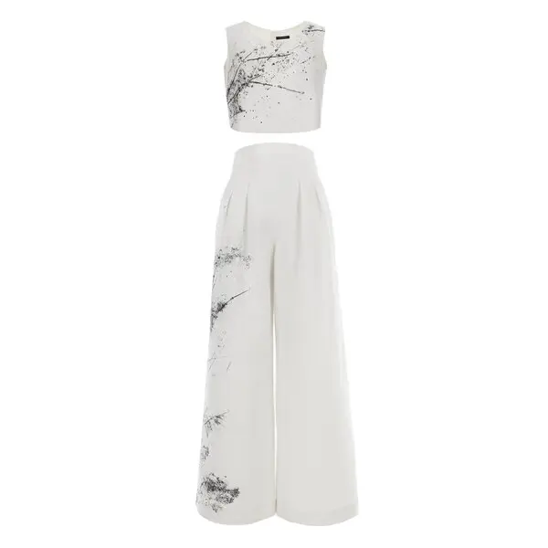 JANA COSHÈ Hand Painted Linen Set With Open Back Top