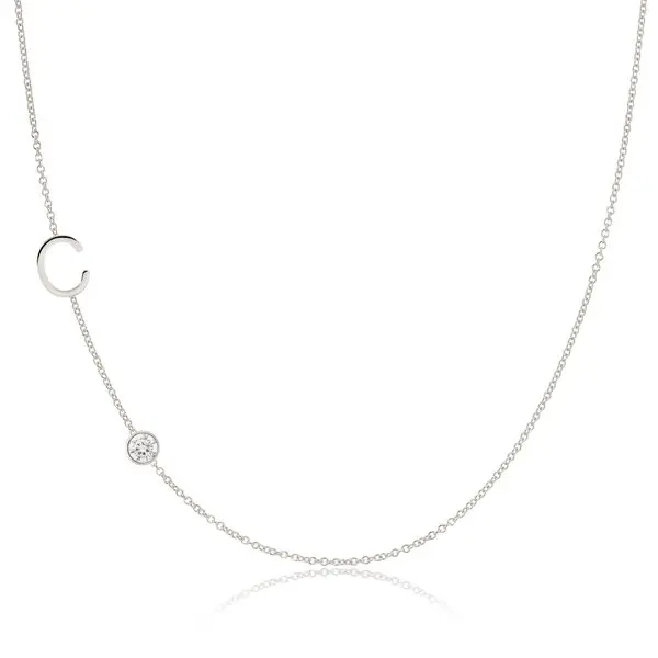 Maya Brenner Designs Monogram Necklace With Diamond Gold 16 - White
