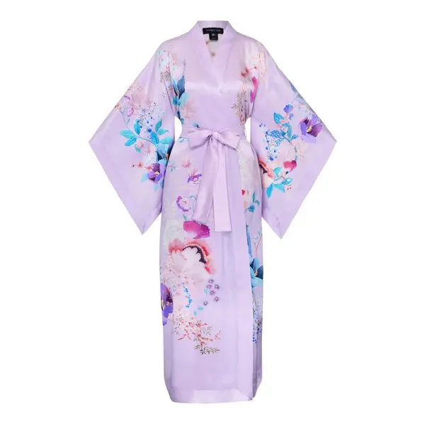 MENG Lavender Silk Satin Kimono - Purple