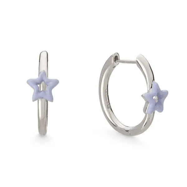 DOLCETTO DESIGNS Cometa Enamel Star Hoop Earrings Recycled - Silver