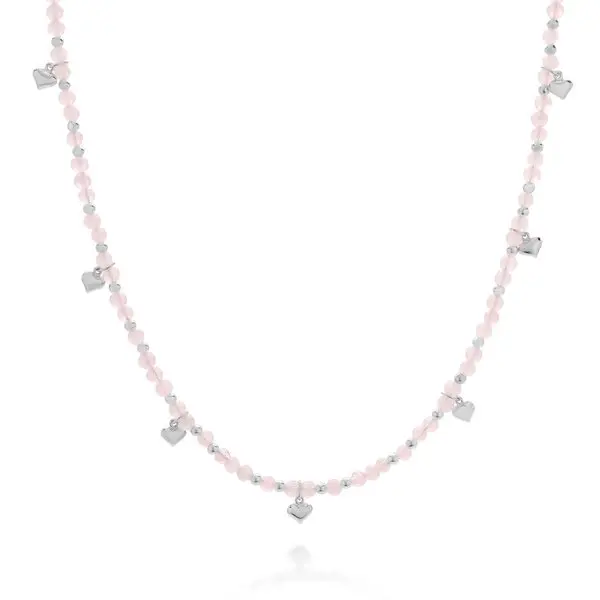 NELLOU JEWELLERY Pink / Silver Rose Hearts Necklace Sterling Silver - Pink/silver