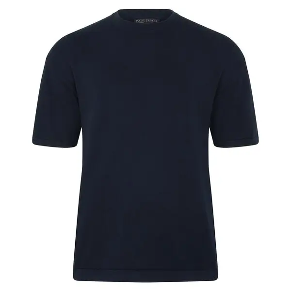 PAUL JAMES KNITWEAR Lightweight Cotton Ewann Oversized Knitted T-shirt Navy - Blue