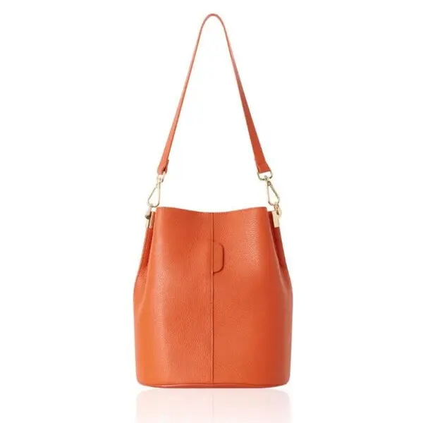BETSY & FLOSS Lecco Leather Bucket Bag In Burnt - Orange