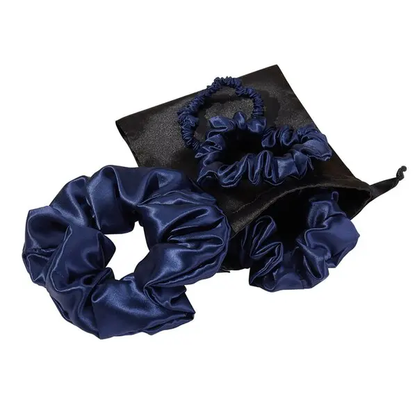 SOFT STROKES SILK Set Of Four Pure Mulberry Silk Scrunchies - Blue