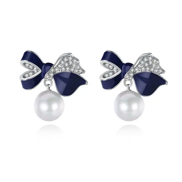 CLASSICHARMS Silver / Blue Blue Enamel Butterfly Earrings - Silver/blue
