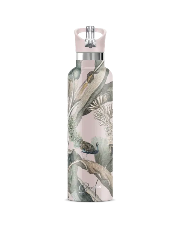 MY BOUGIE BOTTLE Neutrals Tropique |vintage Peacock & Palms Insulated Bottle - Red