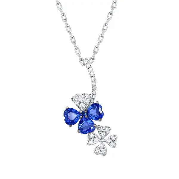 ARTISAN White / Blue Blue Sapphire & Diamond Floral Pendant In 18k White Gold - White/blue