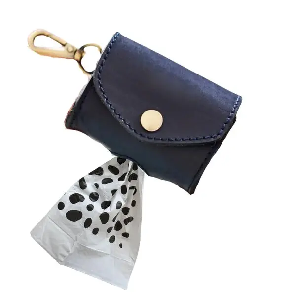 VIDA VIDA Leather Dog Poop Waste Bag Holder Navy - Blue