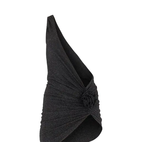 DECOLET THE LABEL Black / Silver Azaria One-shoulder Coverup In Black Lurex - Black/silver