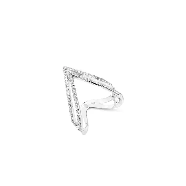 SALLY SKOUFIS Pivot Ring With Made Cz Diamond Stimulant In Sterling - Silver