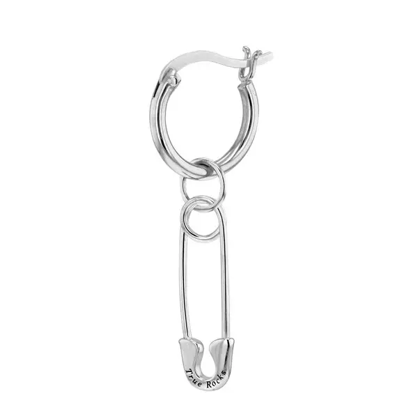 TRUE ROCKS Sterling Safety Pin Charm On Sterling Hoop - Silver