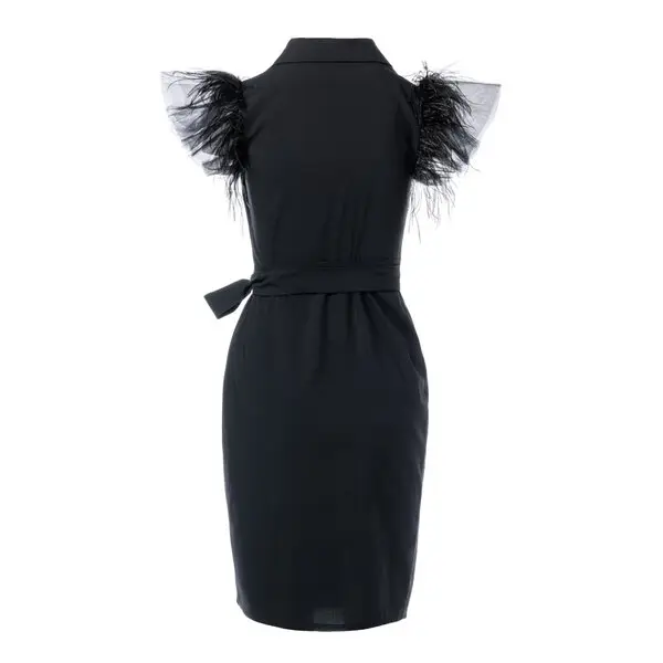 CONCEPT A TROIS Short Wrap Blazer Dress With Winged Tulle Sleeves - Black