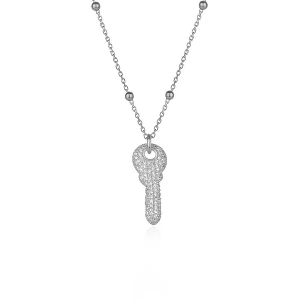 SPERO LONDON Key Pendant Necklace With Beaded Chain Sterling - Silver