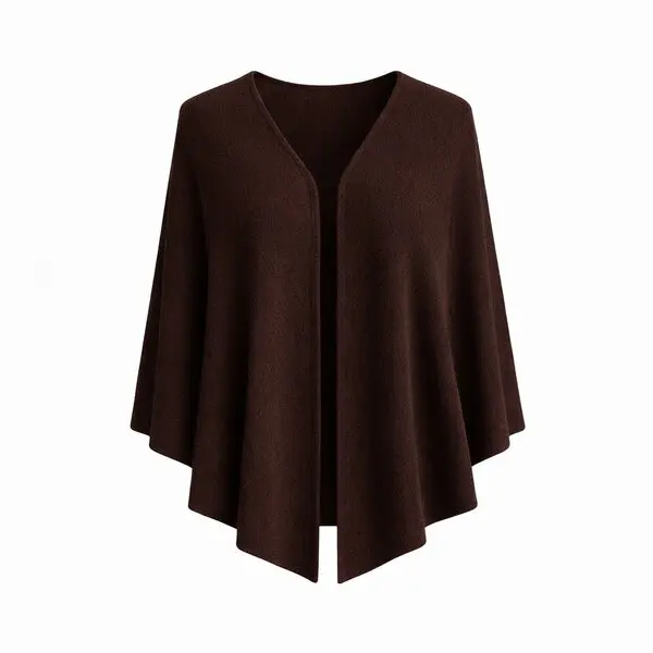 FIORA MUSE Cashmere Open Front Poncho - Brown