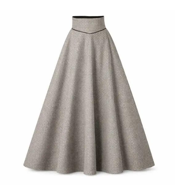 NIKKA PLACE Long Wool A-line Skirt With Ultra High Waist And Pockets In Pepite Colour - Brown