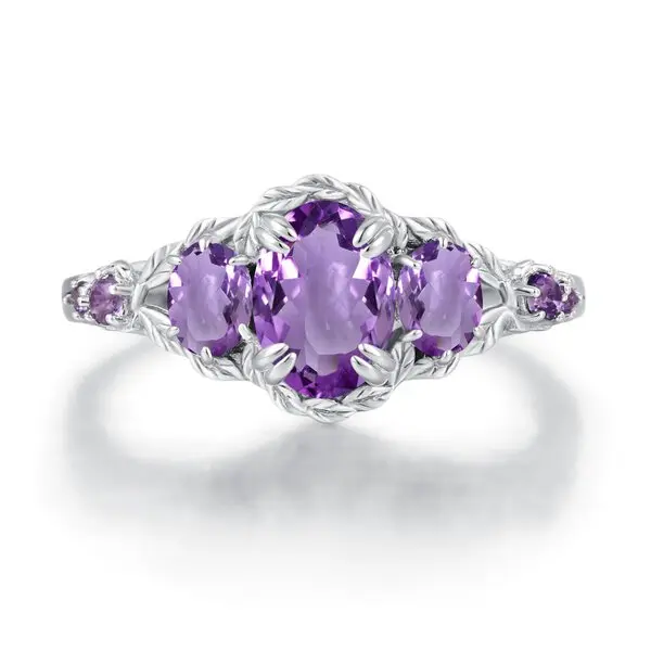 AZURA JEWELRY NEW YORK The Wilderfern Amethyst Ring White Gold Vermeil - Silver