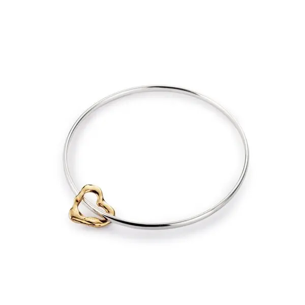 LULU AND BOO JEWELLERY Silver / Gold Solid Silver Charm Bangle With Nine Carat Gold Molten Heart - Silver/gold