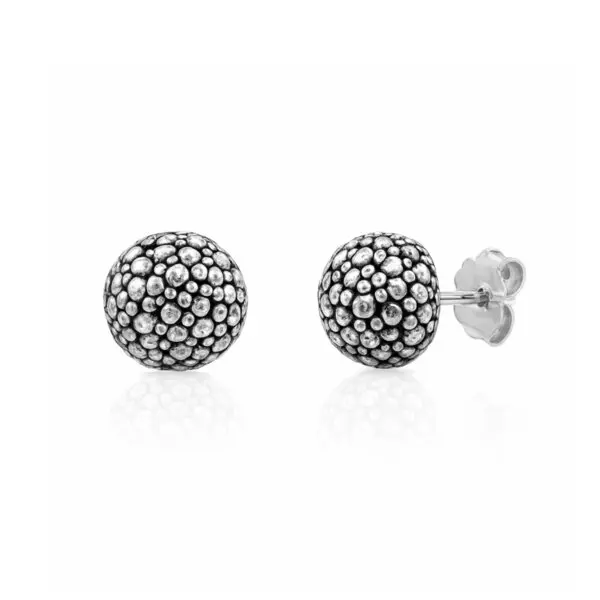 UNALOE Sterling Textured Ball Stud Earrings – Hammered Granulated Finish – Jewellery - Silver