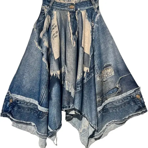 IPNG DESIGN Skirt Square Denim Print Basics - Blue