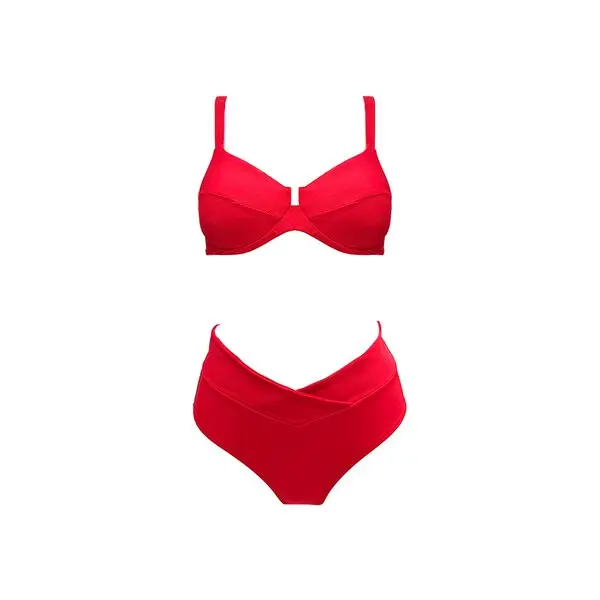 AULALA PARIS Miss Bright Crossing High Waist Bikini Set - Red