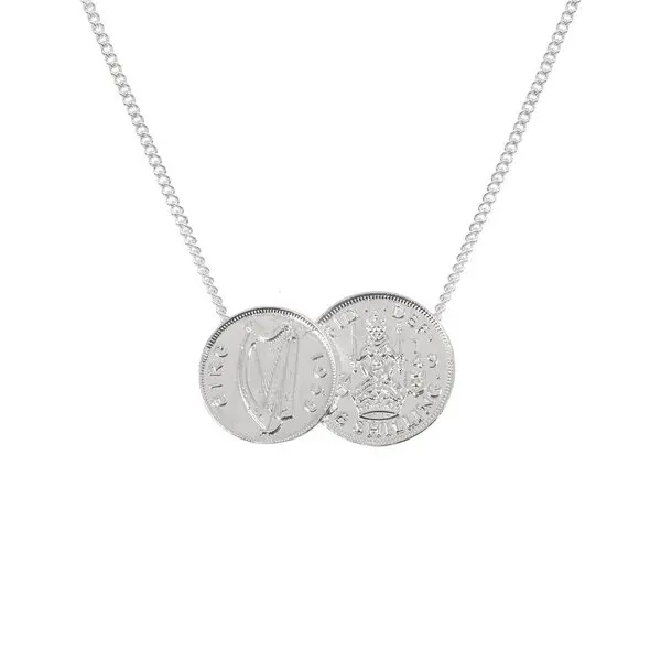 KATIE MULLALLY Irish & Scottish Double Coin Pendant Silver Necklace - Gold
