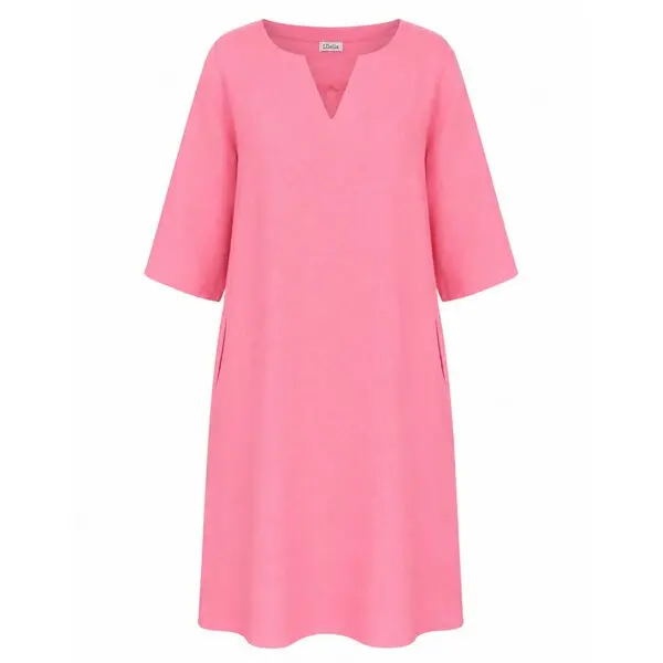 LUELLA FASHION Mia Short V-neck Linen Dress - Pink