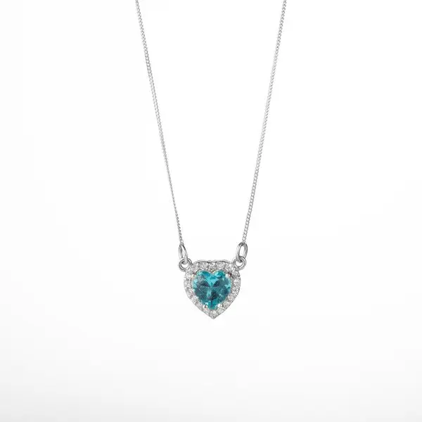 CHIARELLA Silver / Blue Central Heart Necklace- Light Blue - Silver/blue