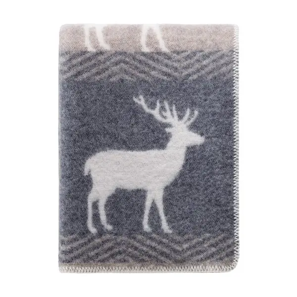 J.J.Textile Grey / Brown Deer Wool Blanket - Grey/brown