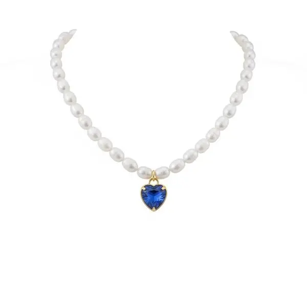 ANGEL BAROCCO Choker Necklace With Heart Crystal Pendant - Blue