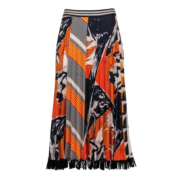 LALIPOP DESIGN Half-circle Pleated Midi Skirt With Suede Fringe Hem - Black