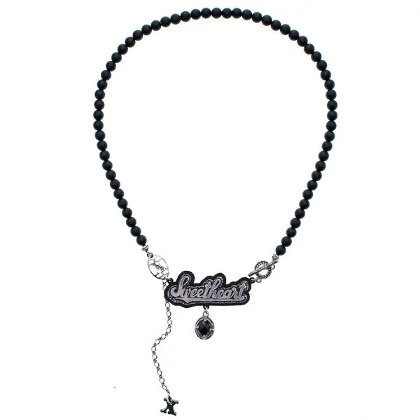 GEM KINGDOM Black / Silver Back To The Future Sterling Silver Sweetheart Necklace - Black/silver