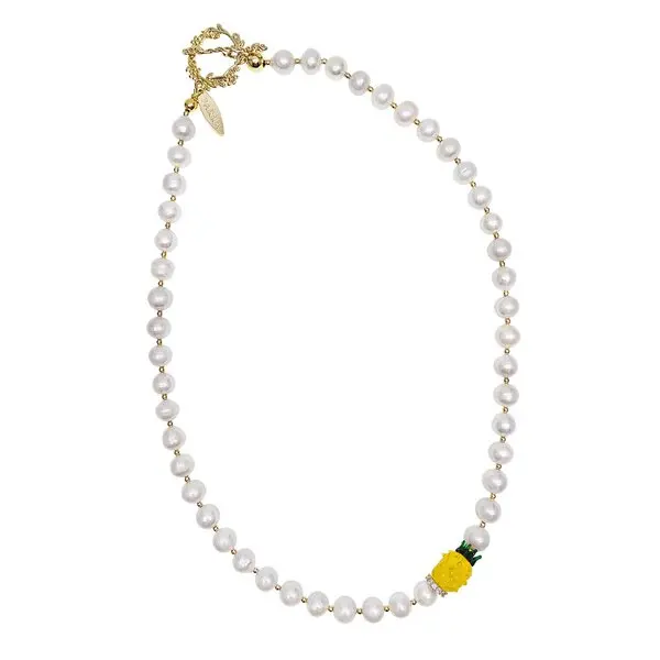 FARRA Freshwater Pearl With Yellow Pineapple Pendant Necklace - White