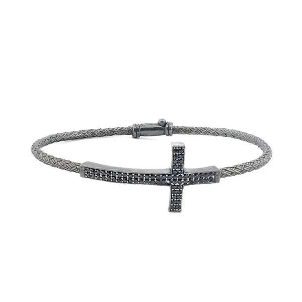 EBRU JEWELRY Black / Silver Eternal Cross Black Diamond ’s Sterling Silver Bracelet Silver - Black/silver