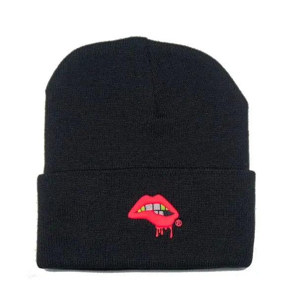 C.A.N.V.A.S Lips Beanie / Neon Pink Lips - Black