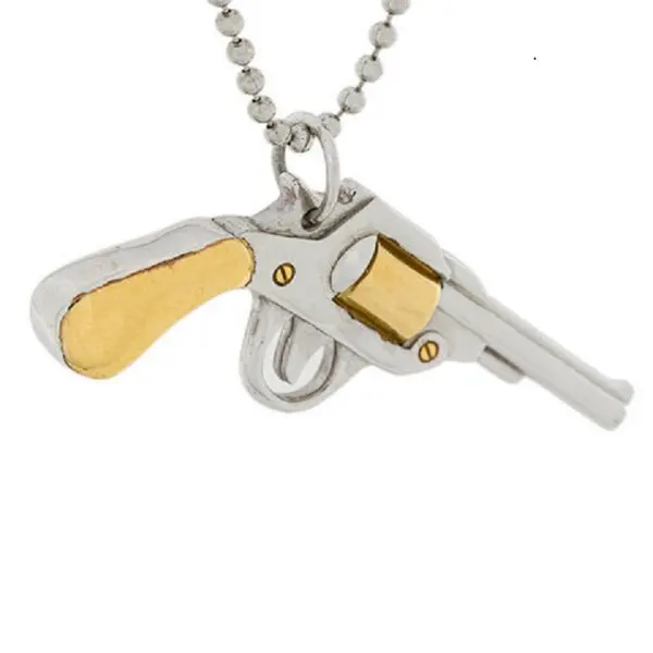 TRUE ROCKS New Ss19 Gun Pendant In 18 Carat Gold & Plated Detail & Chain - Silver