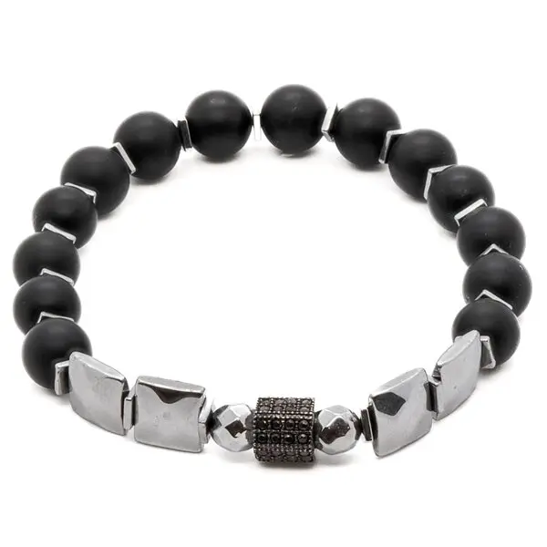 EBRU JEWELRY Black / Silver Spiritual Onyx Stone Style Bracelet Black - Black/silver