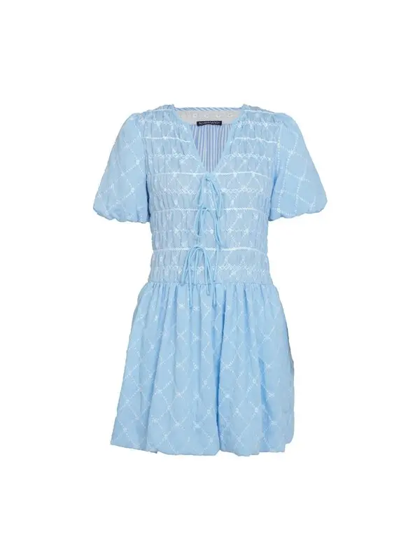 ROSE & NANCY Belle Embroidered Mini Dress - Blue