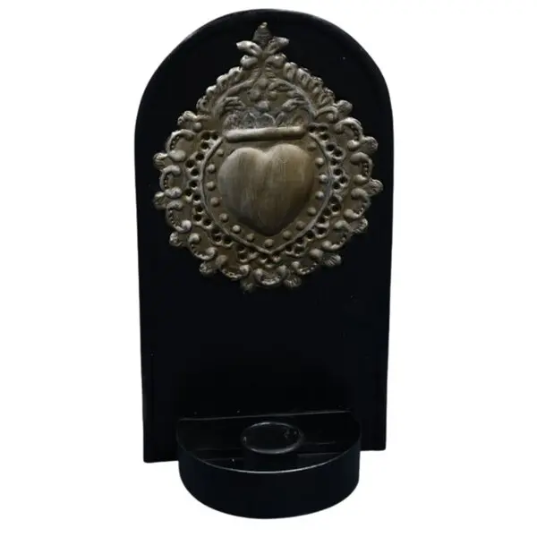 LILA RASA Black / Silver Candle Holder With Milagro Heart - Black/silver