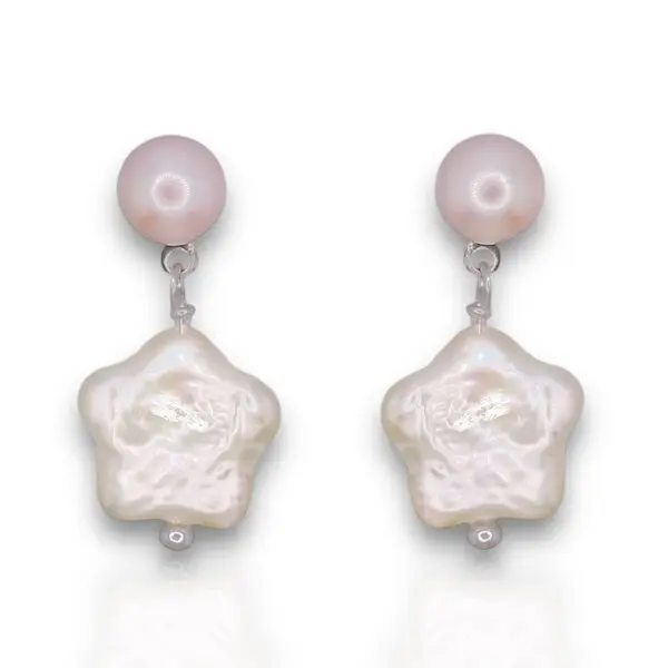 NINEMOO Sterling Silver Starry Pearl Drop Earrings - Pink/silver