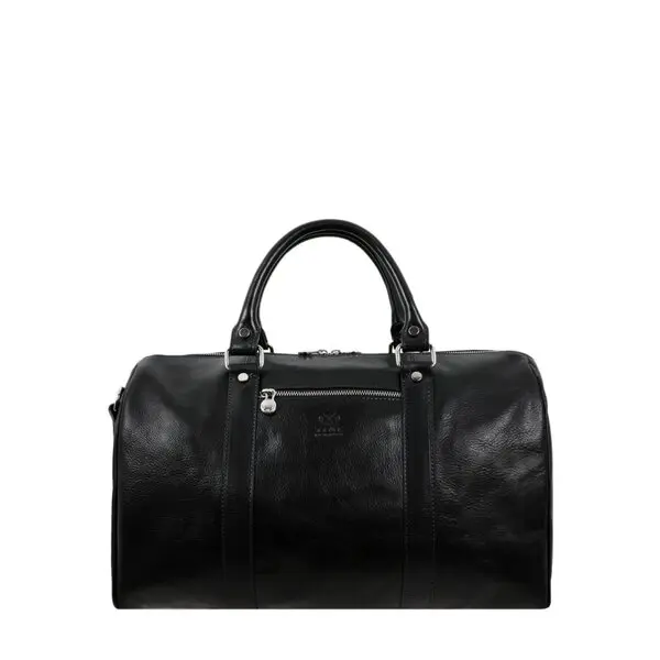 TIME RESISTANCE Small Leather Overnight Bag, Duffel Bag In The Ambassadors - Black