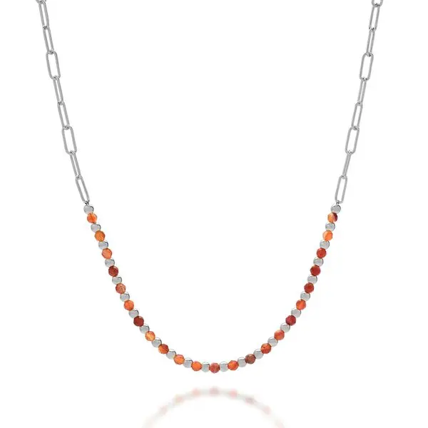 NELLOU JEWELLERY Carnelian Gem Shine Necklace Sterling - Silver