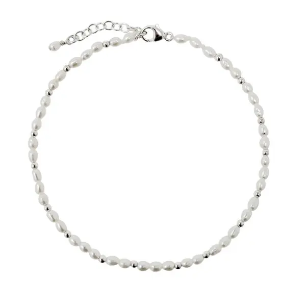 KIRI & BELLE Lexi Beaded Seed Pearl Sterling Anklet - Silver